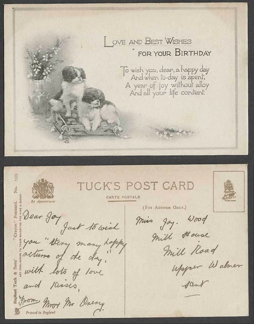DOGS PUPPIES, LOVE and Best Wishes for Your Birthday, Tuck's Crayon Old ...