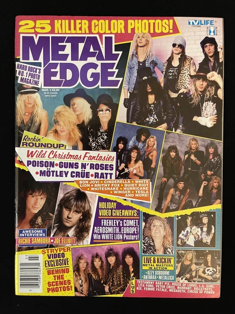 METAL EDGE MAGAZINE March 1989 Guns N Roses Motley Crue + Poison Poster ...