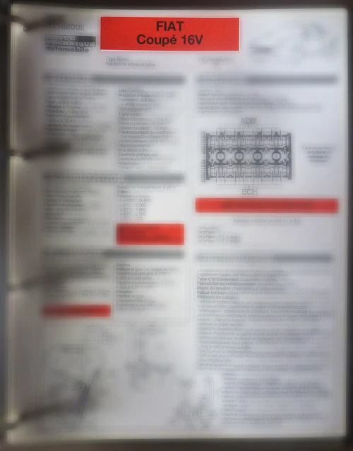 COUPE 16V TURBO - Fiche Technique Fiat EUR 2,00 - PicClick FR