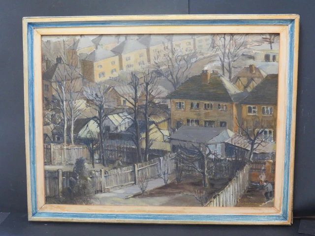 MODERN BRITISH OIL 1960 Suburban Back Gardens & Greenhouses by ...