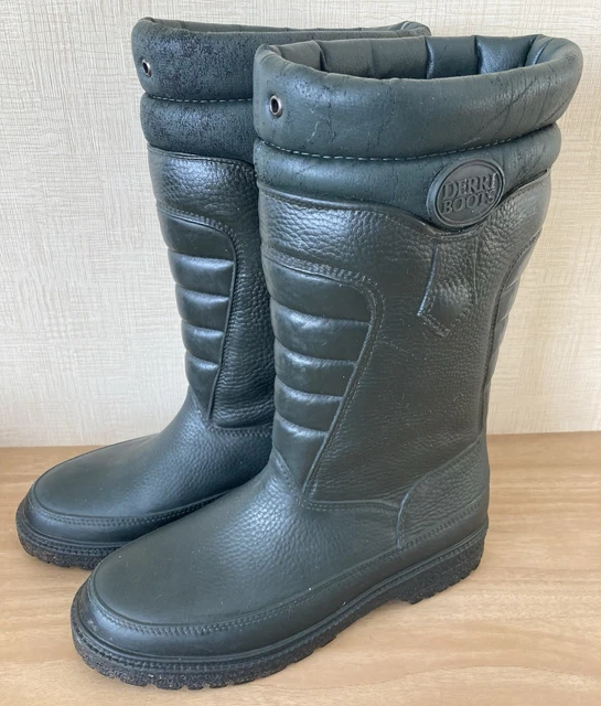 DERRI BOOTS WOMEN’S Green Leather Foam Lined Padded Wellies Made ...