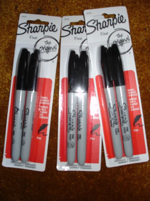 SHARPIE THE ORGINAL Fine Black 30162 Lot Of 2 Packages- 2 Per Package ...