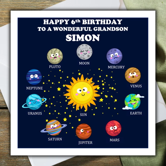 SOLAR SYSTEM PLANETS birthday card personalised with any AGE ...