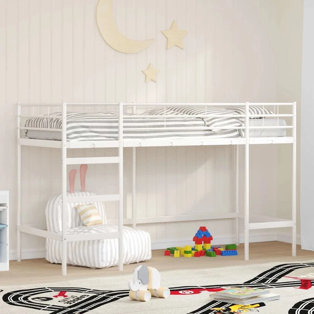 WALPLUS KIDS' LOFT Bed Frame White 75x190 cm Solid Wood Children's Bed ...