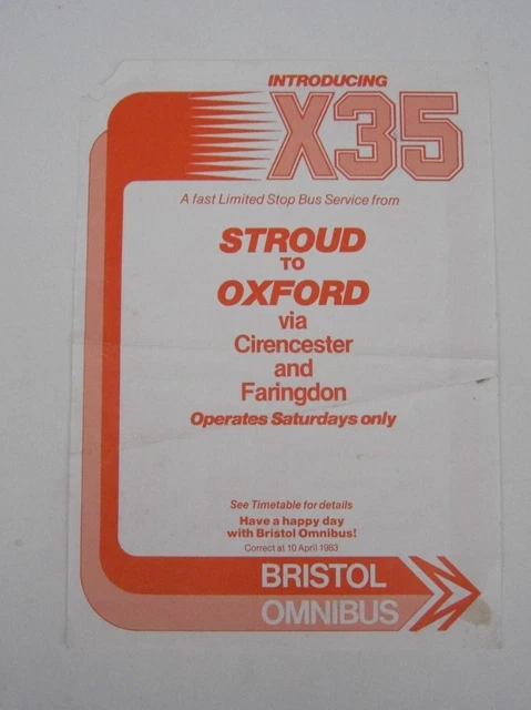ORIGINAL BUS TIME Table Introducing X35 Stroud To Oxford Bristol ...