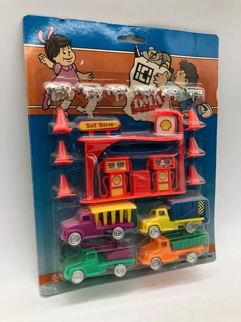 NOS VTG 80S Shell Service Station Model Toy Car Set w/Gas Pumps Trucks ...