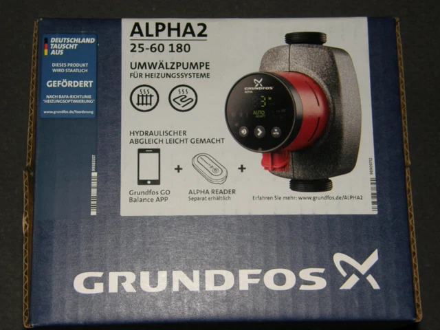 GRUNDFOS ALPHA2 25-60 Hocheffizienz-Umwälzpumpe, 180 mm (99261730), Neu EUR 153,90 - PicClick DE