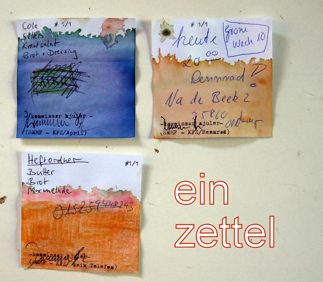 EIN (!) KAFFEE-FLECKEN-ZETTEL der abgebildeten Unikate FLUXUS KOMMISSAR ...