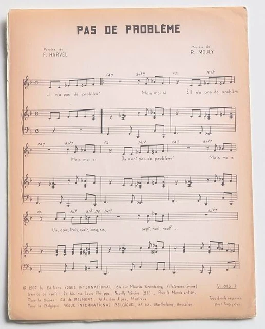 PARTITION VINTAGE SHEET music LES CHARLOTS : Pas de Problèmes * 60's ...