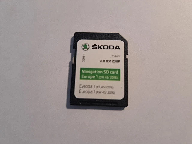 GENUINE SKODA SAT Nav SD Card Europe 1 Incuding UK 2016 / 5LO 051 236P ...
