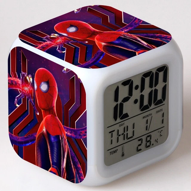 MARVEL SPIDER MAN 7-Color Changing Nightlight Cartoon Alarm Clock in ...