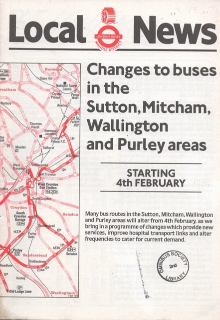 LONDON TRANSPORT BUS Timetable - Changes To Buses In Sutton/Mitcham ...