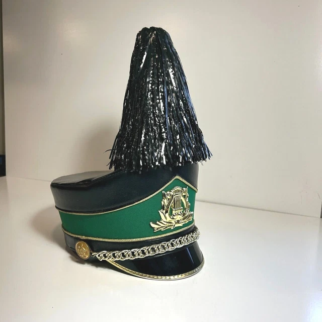 VINTAGE DEMOULIN SHAKO Marching Band Uniform Hat Green & Black ...