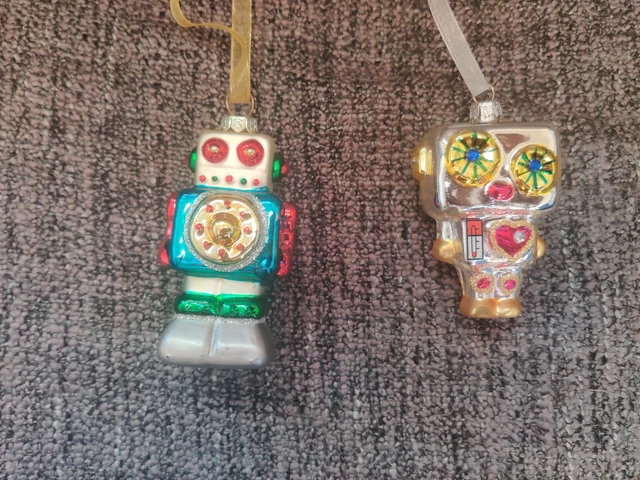 PAIR OF RETRO / classic Robot dangling/hanging festive party ...