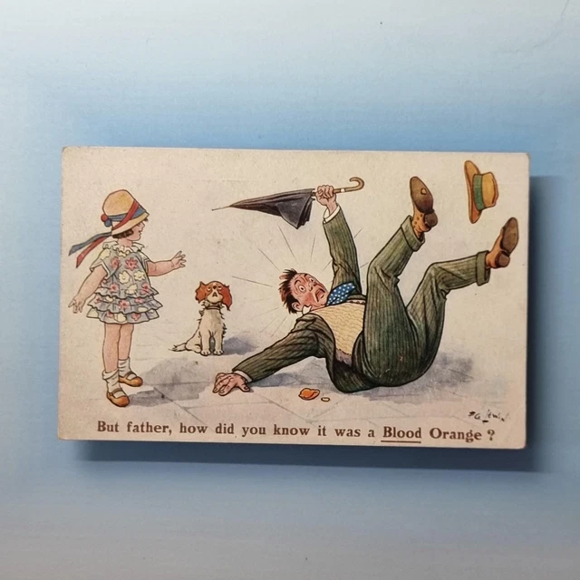COMIC POSTCARD 1926 Man Slips Blood Orange Peel Dog Umbrella F. G ...