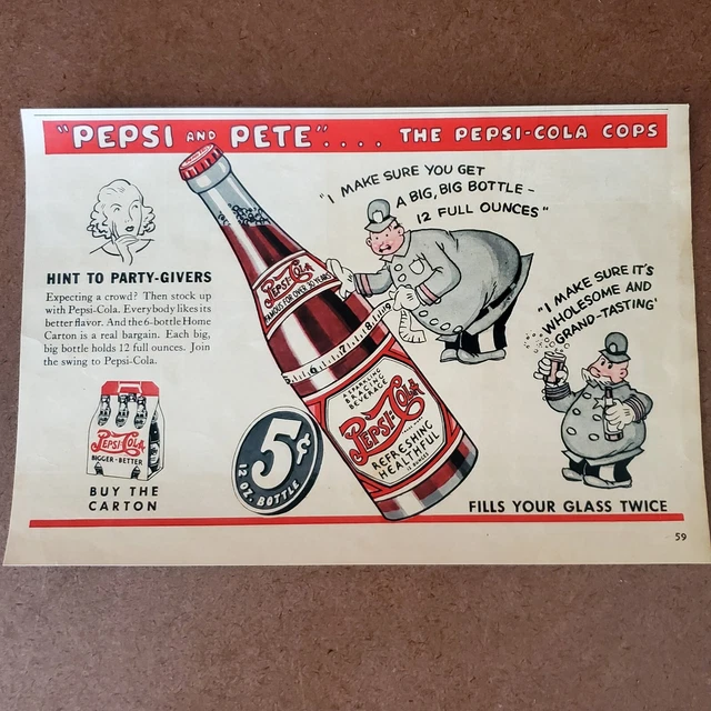 PEPSI COLA PAPER Advertisement Pepsi-Cola Cops “PEPSI AND PETE” 7x10 ...