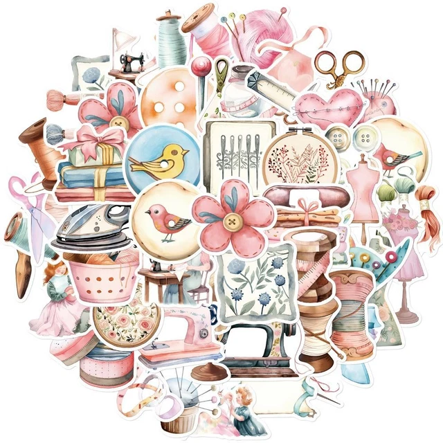 TAILOR THEMED VINTAGE Sewing Machine Stickers PVC Cartoon Sticker for ...