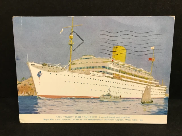 VINTAGE POSTCARD RMS ANDES Royal Mail Lines Sunshine Cruises - 1963 ...