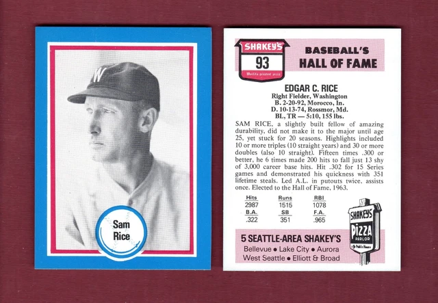 #93 EDGAR C. « SAM » RICE, Sénateurs | 1976 Shakeys Pizza Baseball's ...