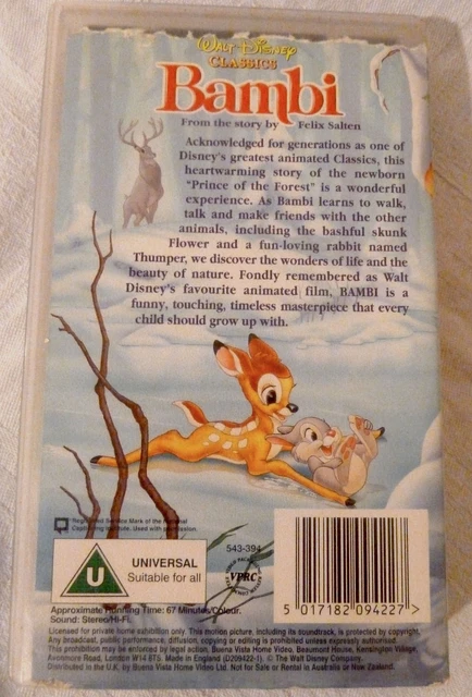 BAMBI - WALT Disney Classics - VHS PAL 67 mins £5.90 - PicClick UK
