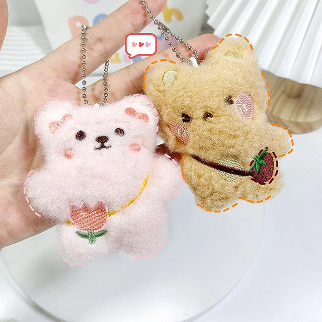 KOREAN STYLE KAWAII Small Bear Plush Toy Cute Animal Keychain Soft ...