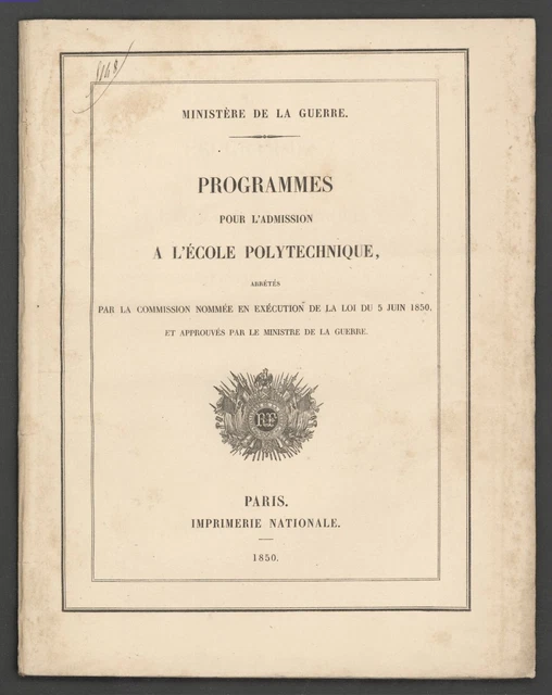 PROGRAMMES POUR L'ADMISSION à l'école polytechnique - 1850 - 23x29cm EUR 30,00 - PicClick FR
