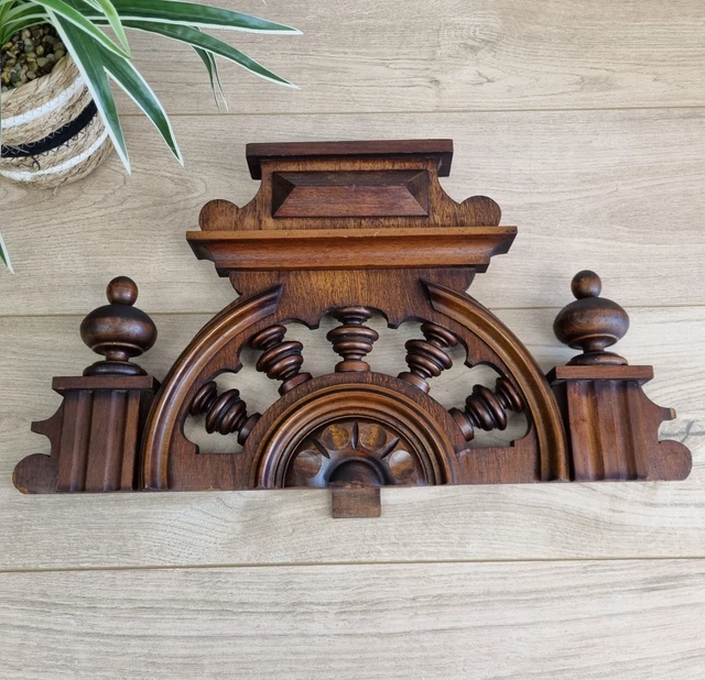 ANTIQUE VIENNA WALL Clock Wooden Crown, Pediment Ornate Wood Top Piece ...