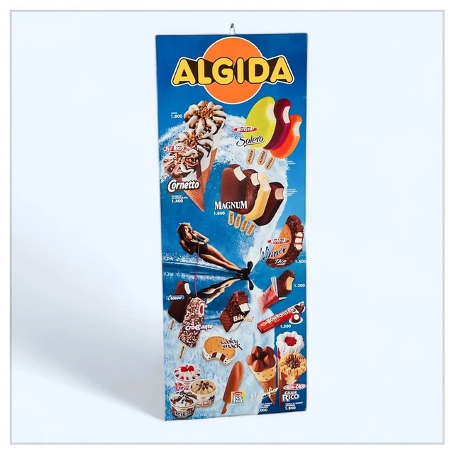 TABELLA PUBBLICITARIA LISTINO Prezzi Gelati Vintage ALGIDA 1997 Lire ...