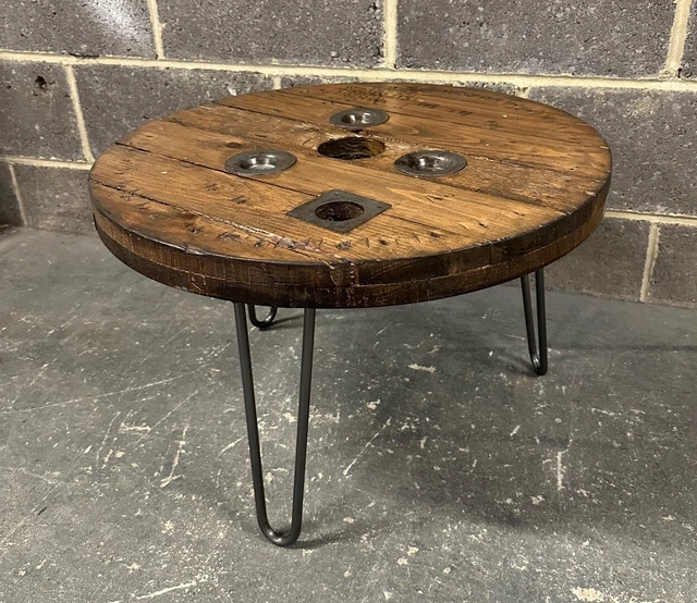 ROUND CIRCULAR INDUSTRIAL cable reel coffee/side table on hairpin legs ...