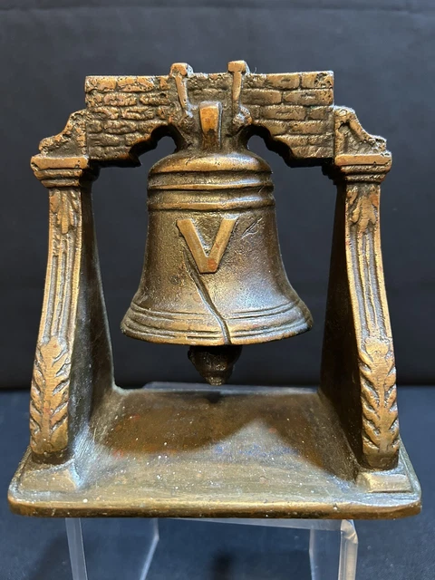 BOOKENDS: CAST BRONZE Liberty Bell, RARE "V" for Victory in the First ...