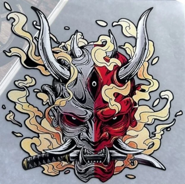 JAPANESE HANNYA TWO Face Oni Death Mask Demon Decal Sticker JDM Car ...
