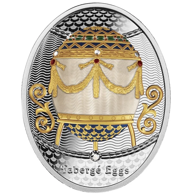 CRADLE GARLANDS FABERGE Eggs Silver Proof Coin Niue 2023 55 17