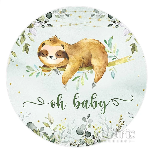 GREEN LEAVES AND Cute Sloth Round Baby Shower Backdrop $38.01 - PicClick AU
