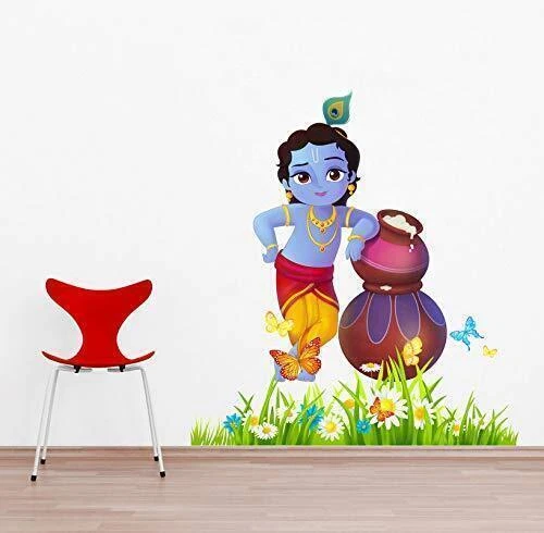 INDIAN TRADITIONAL LORD Krishna with Leaves Sticker For Wall Decoration ...