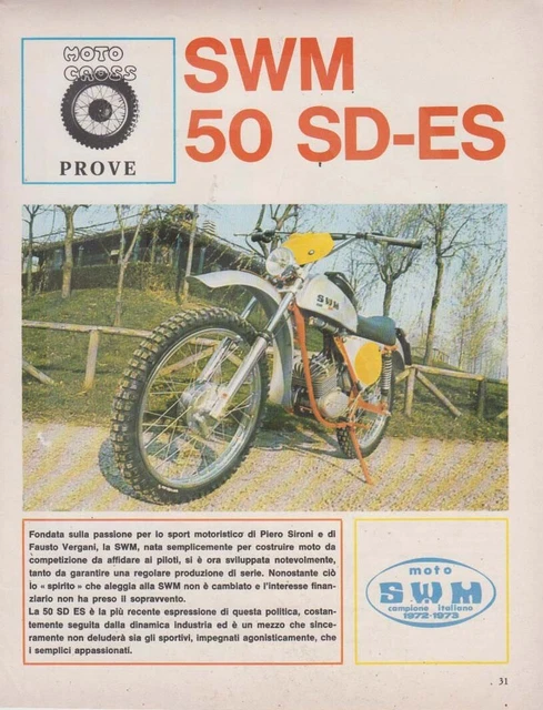 ADVERTISING TEST MOTO Swm 50 Sd-Es 1974 Motoitaliane Regolarita Vintage ...