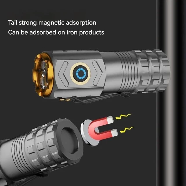 MINI FLASHLIGHT,USB C Rechargeable Magnetic Flashlight with Clip -2000 ...
