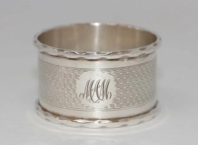 ART DECO Engine Turned Sterling Silver Napkin Serviette Ring Initialled ...