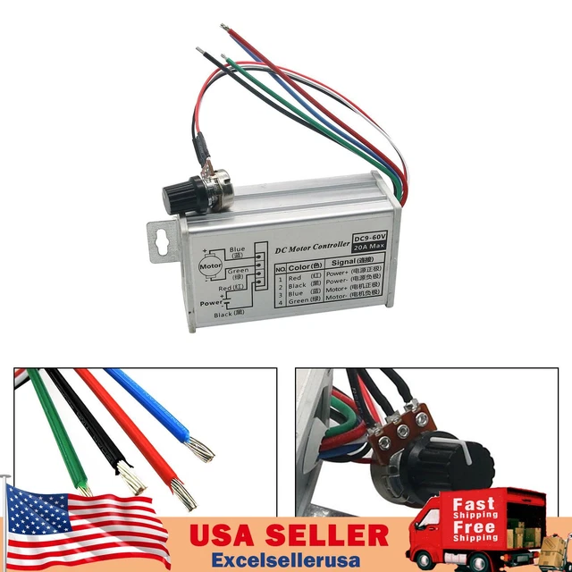 12V 24V MAX 20A PWM DC Motor Stepless Variable Speed Control Controller ...