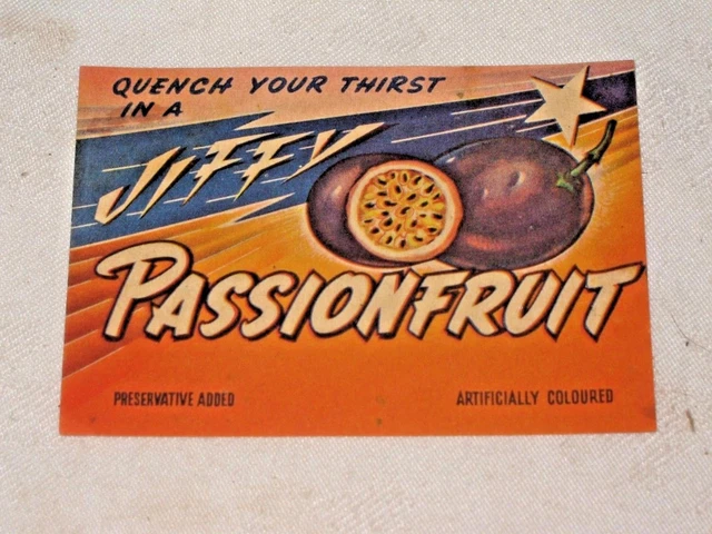OLD GENERIC 1960'S Paper Label Jiffy Passionfruit Cordial Soft Drink ...