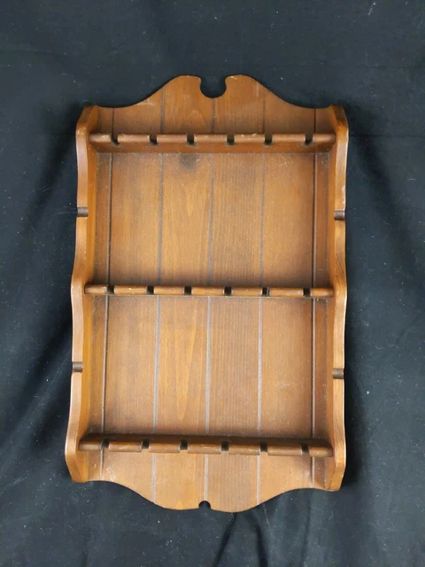 VINTAGE WOODEN SOUVENIR Spoon Display Rack Wall Hung Holds 18 Spoons 18 ...