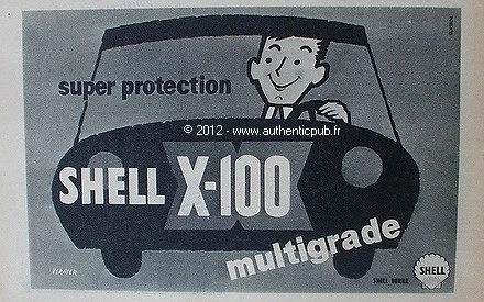 1956 FRENCH AD Shell X-100 Illustrious Multigrade Oil & Vernier Sign $6 ...