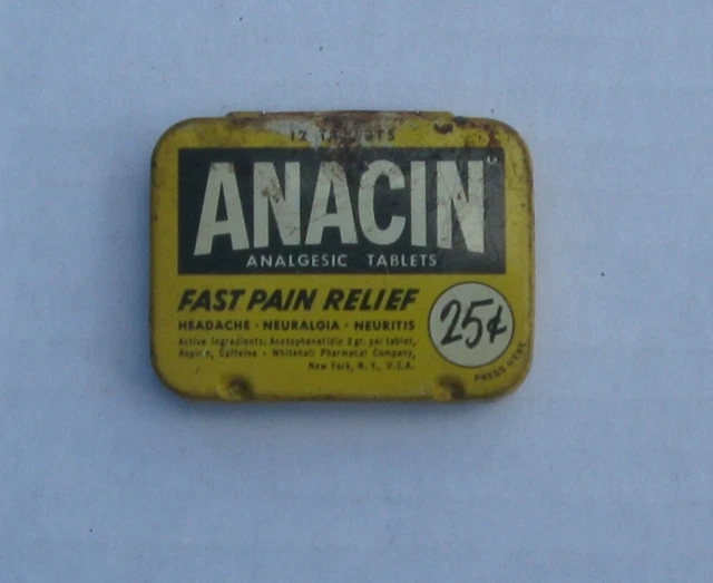 VINTAGE ANACIN TWELVE Tablet Metal Tin Container The Whitehall ...