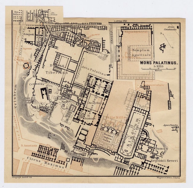 1904 ANTIQUE MAP Of Palatine Hill Mons Palatinus Ancient Rome Roman ...