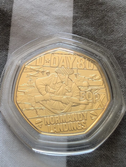 NEW IOM 2024 D-Day Landings Gold Plated 50P Brilliant Uncirculated In ...