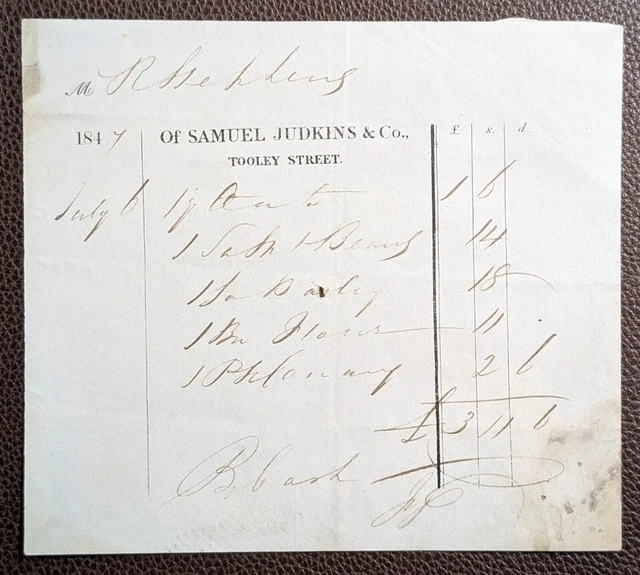 1847 SAMUEL JUDKINS & Co. Tooley Street, London Invoice £5.42 - PicClick UK