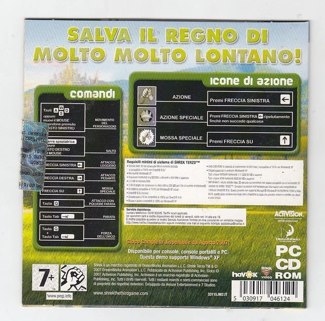 GIOCO PC CD rom SHREK TERZO Kinder Ferrero 2007 Demo giocabile ...