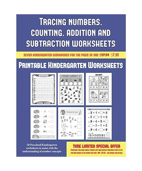 PRINTABLE KINDERGARTEN WORKSHEETS (Tracing Numbers, Counting, Addition ...