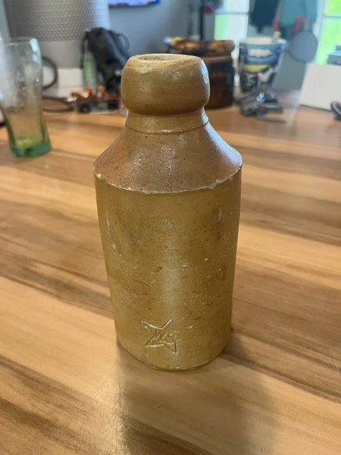 VINTAGE STONEWARE GINGER Beer Bottle - Light Tan - Blob Top - marked ...