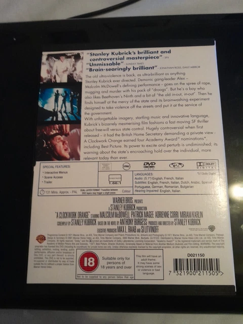 A CLOCKWORK ORANGE DVD (2001) Malcolm McDowell, Kubrick (DIR) cert 18 ...