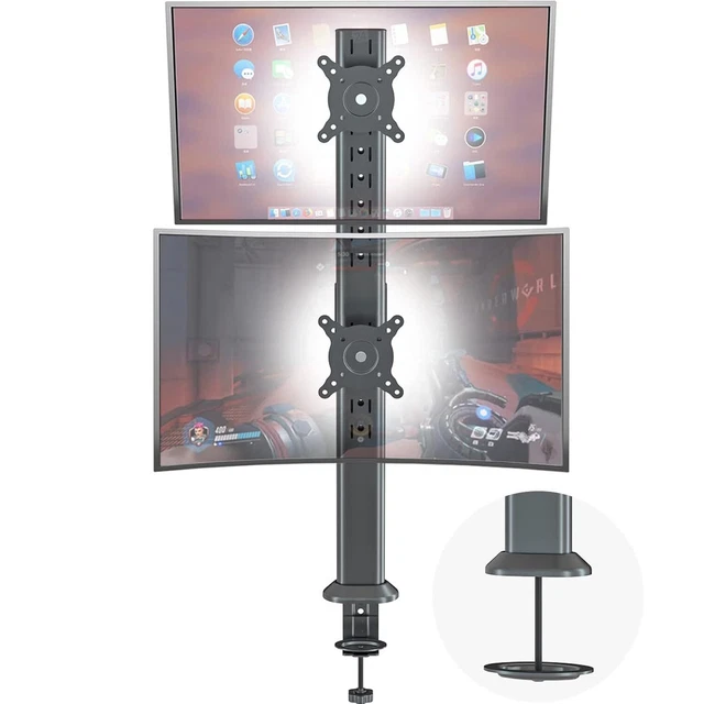 DUAL MONITOR ARTICULATING Desk Mount Arm Stand - Vertical Stack Screen ...